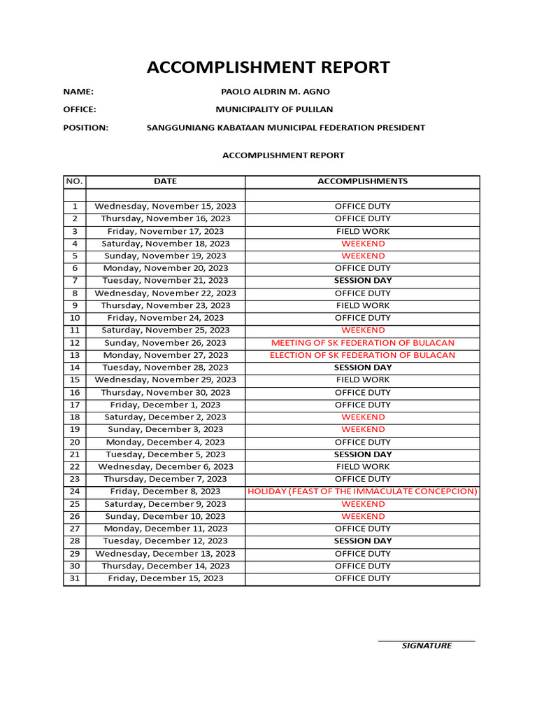 Accomplishment Report | PDF