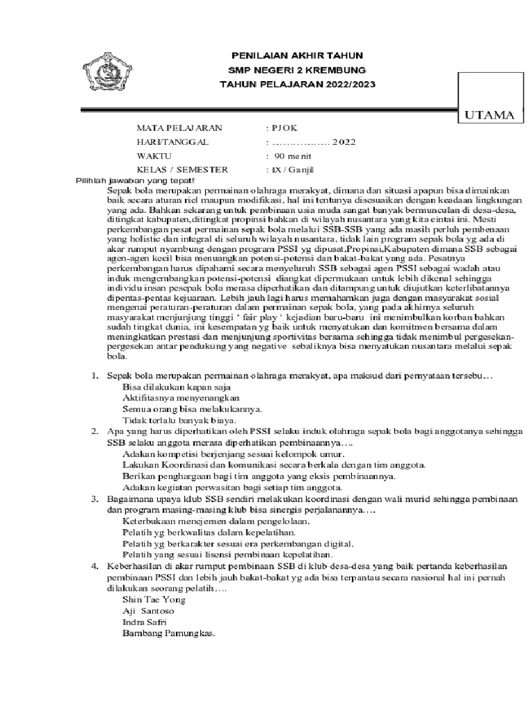 PAS Pjok Kls 9 2022 | PDF