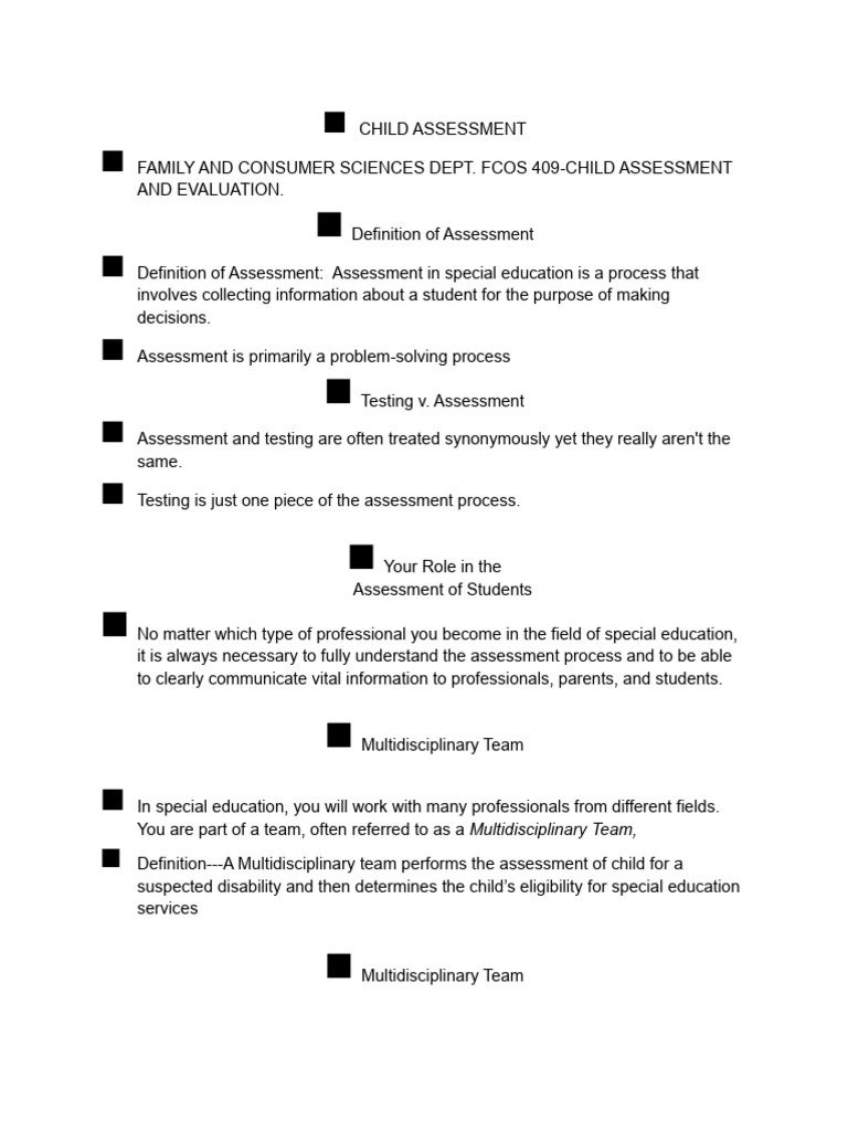 Child Assessment and Evaluation PPT Notes | PDF | Educational ...