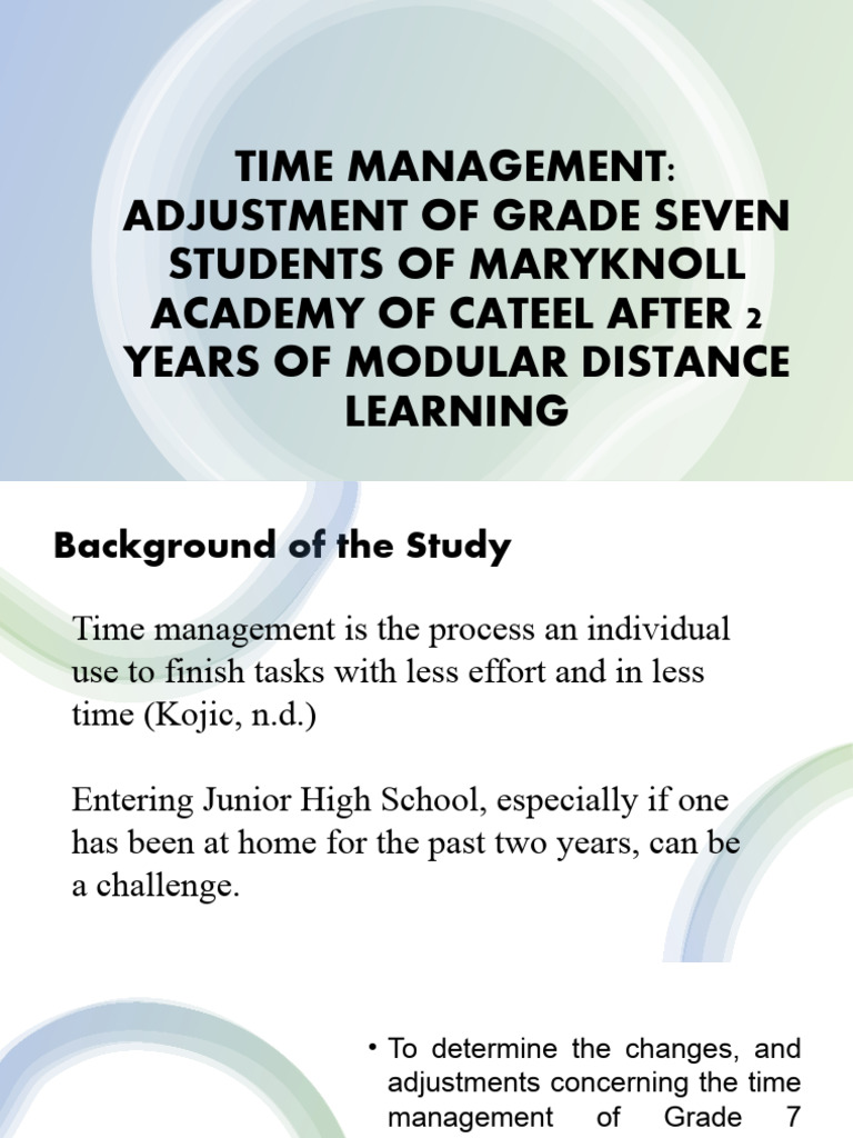 Time Management: Adjustment of Grade Seven Students of Maryknoll ...