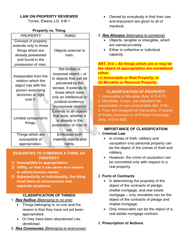 Property Law Concepts and Classifications | PDF | Property | Ownership