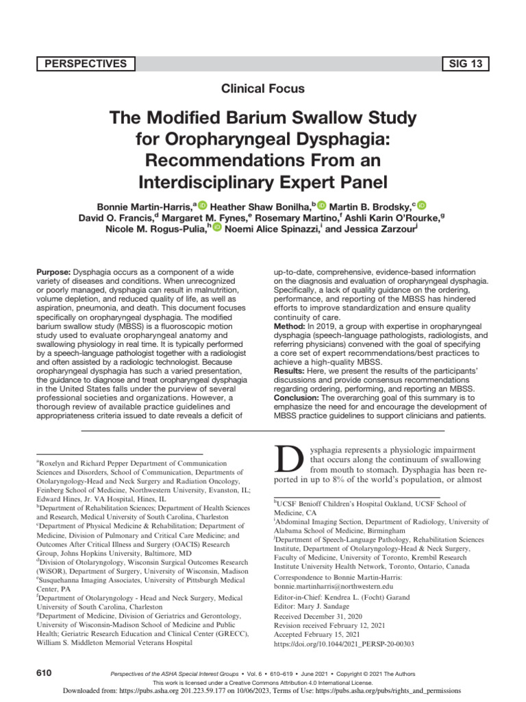 Martin Harris Et Al 2021 The Modified Barium Swallow Study For ...