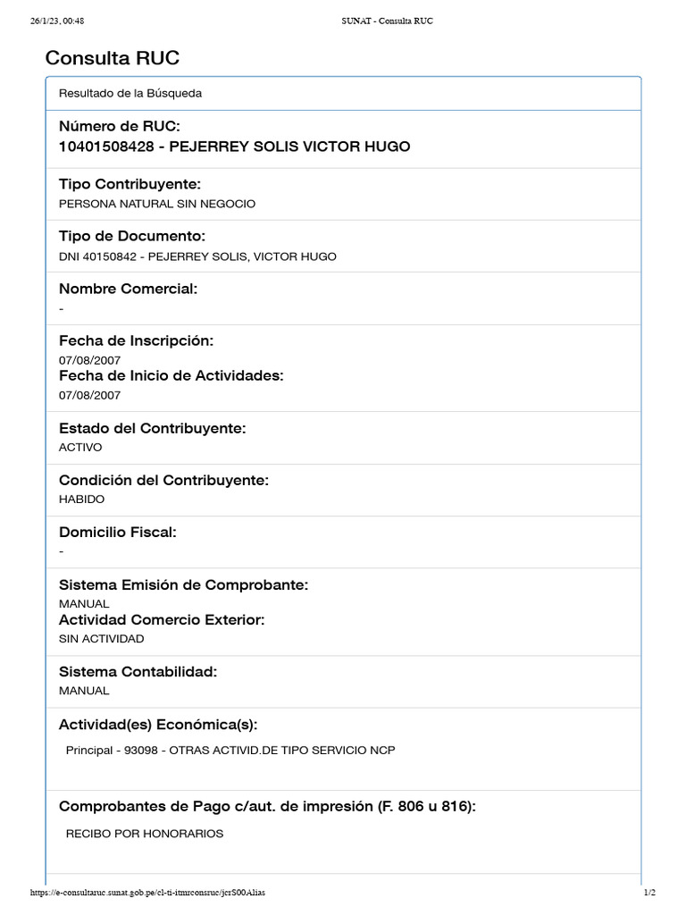 SUNAT - Consulta RUC | PDF