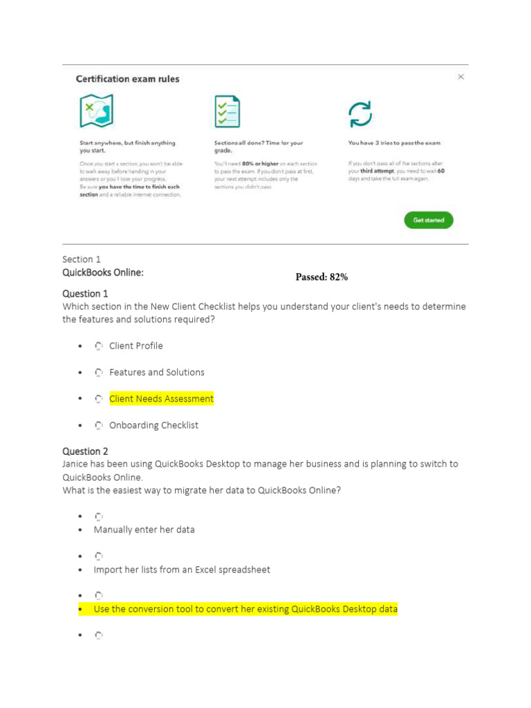 Section 1 - Passed 82% | PDF | Quick Books | Computing