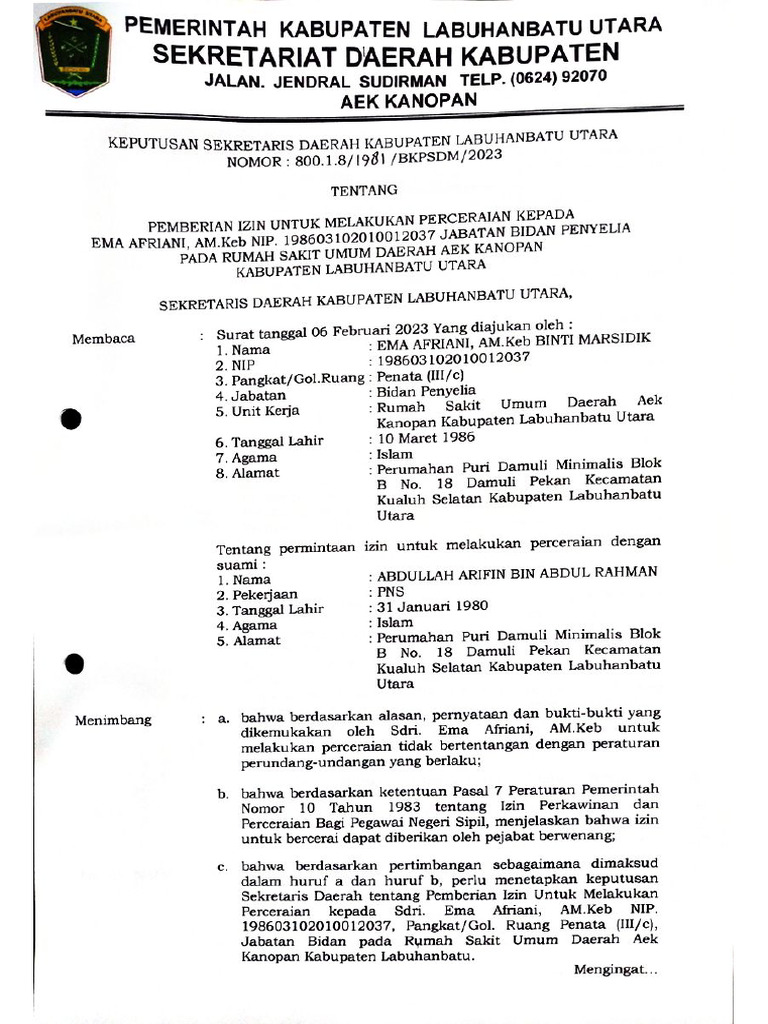 Keputusan Tentang Pemberian Izin Perceraian | PDF