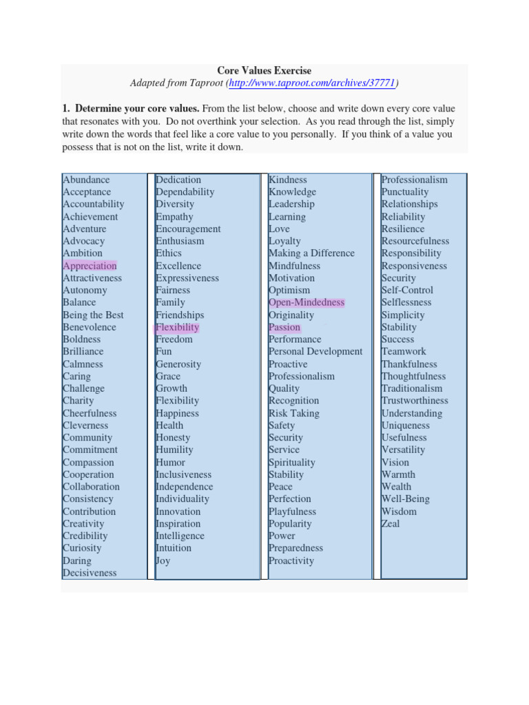Core-Values-Exercise | PDF | Happiness | Altruism