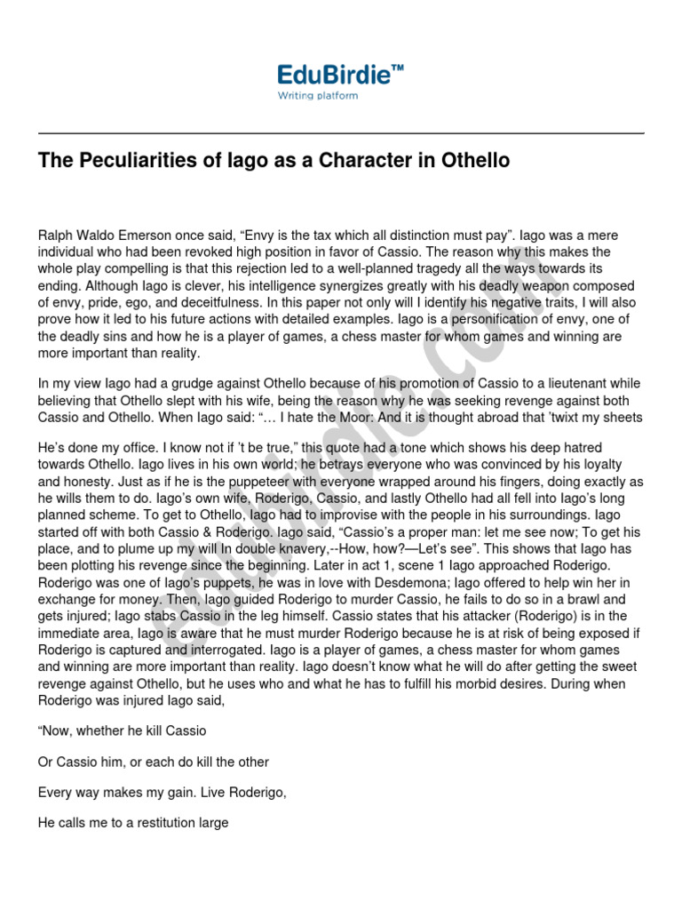 The Peculiarities of Iago As A Character in Othello | PDF | Iago | Othello
