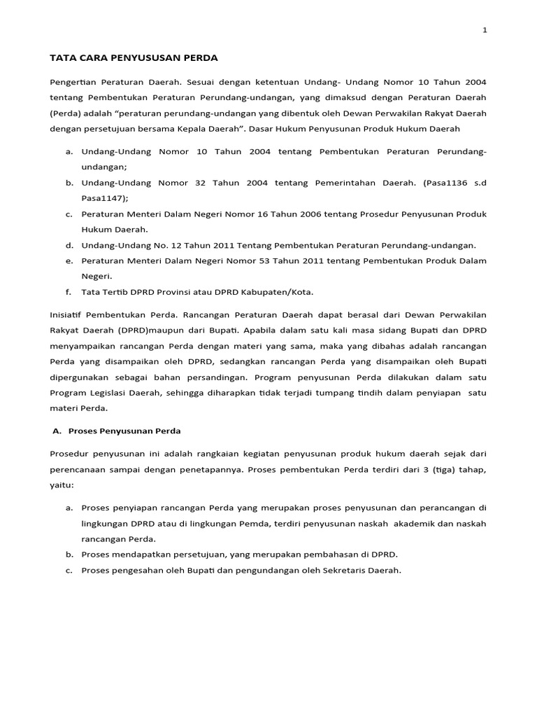 Tata Cara Penyusunan Perda | PDF | Hukum