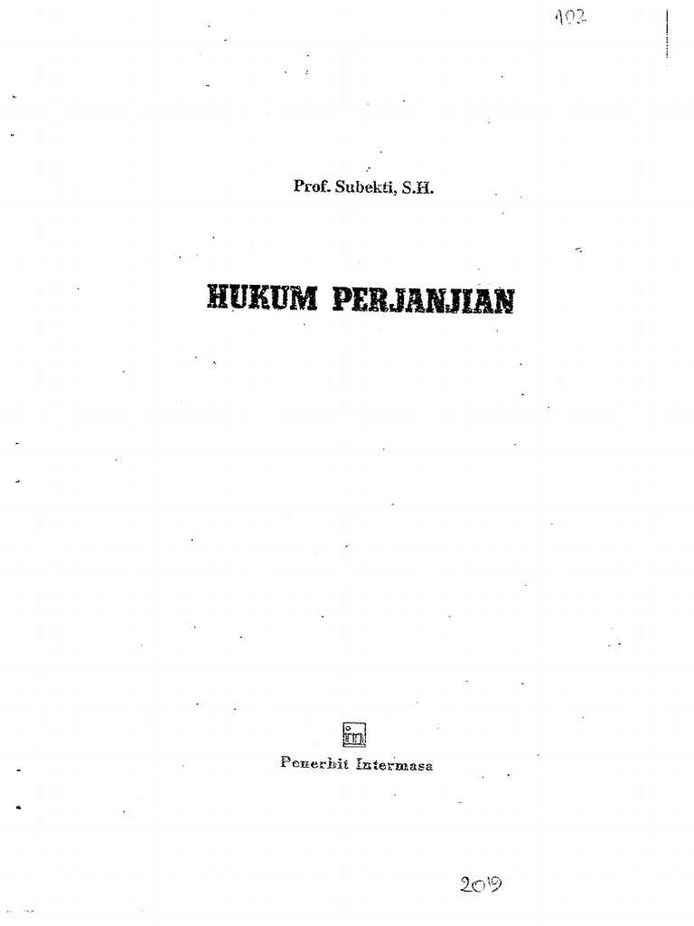 Hukum Perjanjian by Prof. Subekti - 102 | PDF