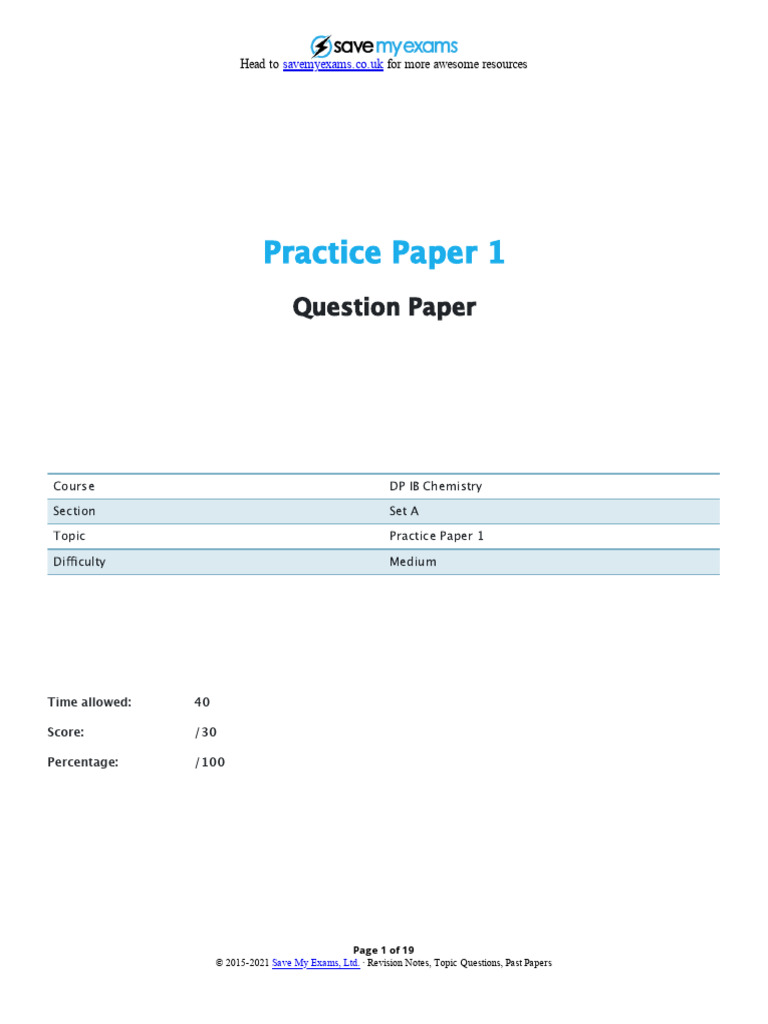 Paper 1 Set A | PDF | Electron Configuration | Physical Chemistry