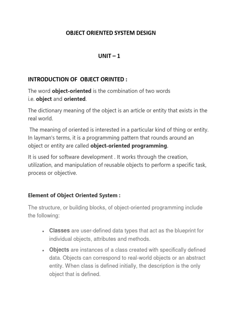 Oosd Notes Unit-1 | PDF | Class (Computer Programming) | Method ... Oosd Notes Unit-1 | PDF | Class (Computer Programming) | Method ...