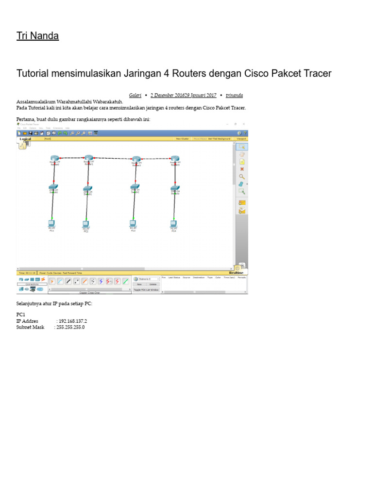Tutorial Mensimulasikan Jaringan 4 Routers Dengan Cisco Pakcet Tracer - Tri Nanda | PDF