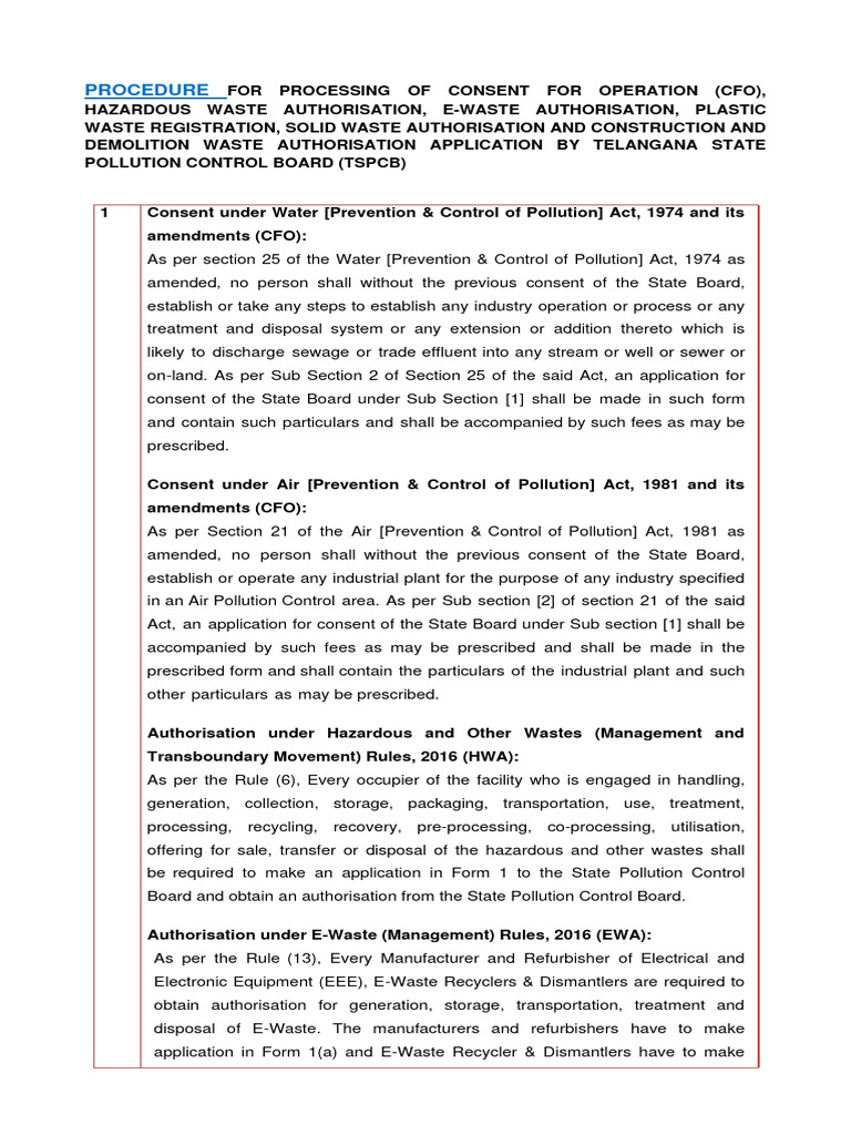 Step by Step Procedure and Checklist For CFO, HWA, EWA, PWR, SWA, CandD | PDF | Waste | Waste ...