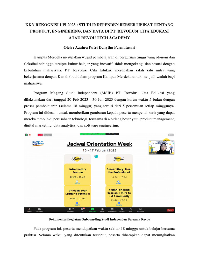 Laporan Singkat KKN Rekognisi 2023 - Azahra Putri | PDF | Karier ...