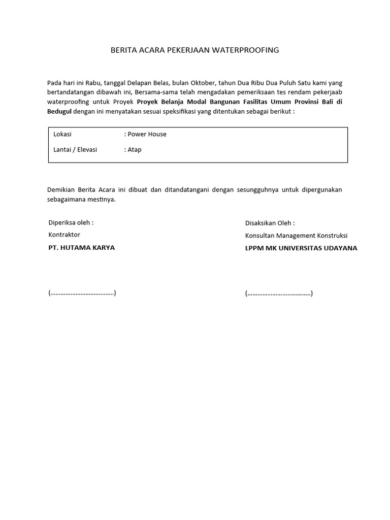 Berita Acara Test Rendam | PDF