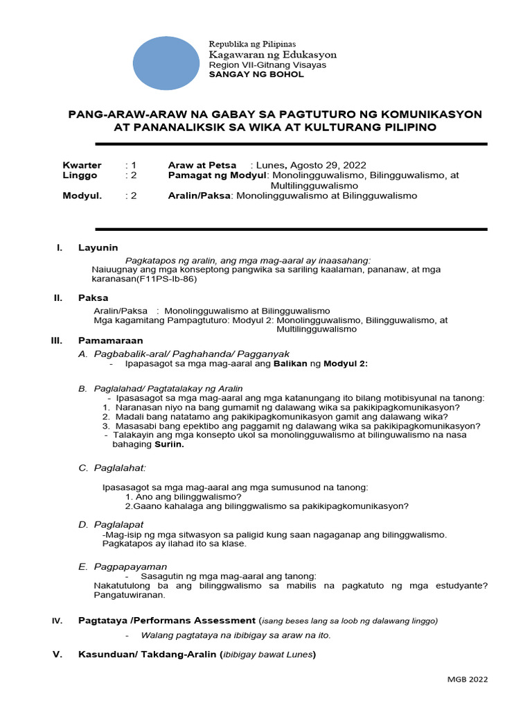 DAILY LESSON GUIDE SA KOMUNIKASYON 11 - Q1 - WK2 - Day1 | PDF