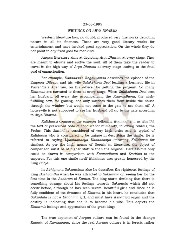 Culture - Arya Dharma - Writing 23 05 1995 PDF | PDF | Sita