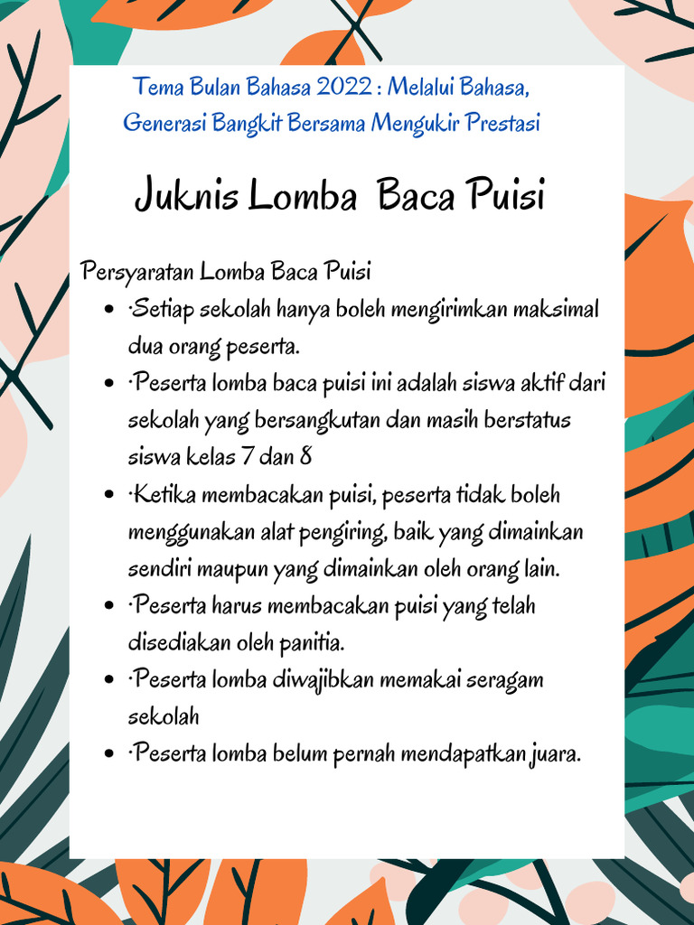Juknis Lomba Cipta Cerpen Dan Baca Puisi | PDF