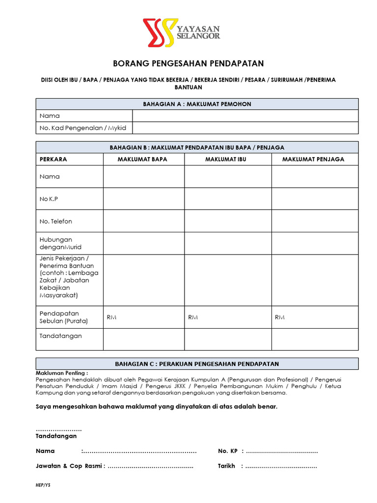 Borang Pengesahan Pendapatan 2024 | PDF