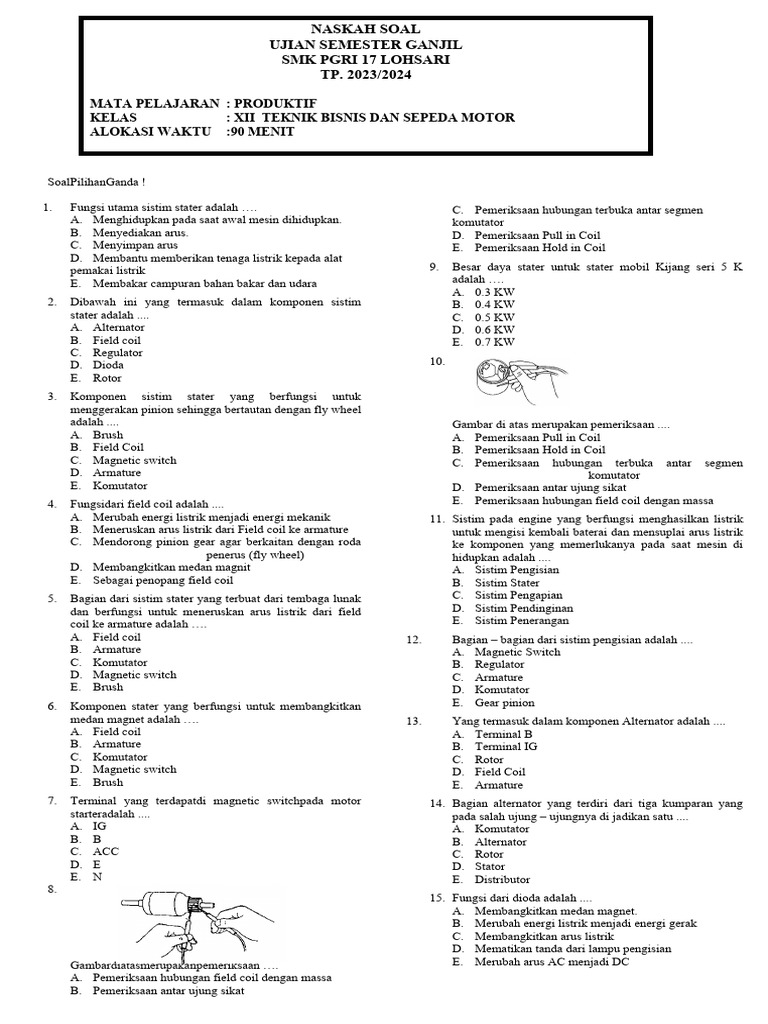 Soal Mid Produktif Kelistrikan TBSM Xii Ready | PDF | Sains & Matematika