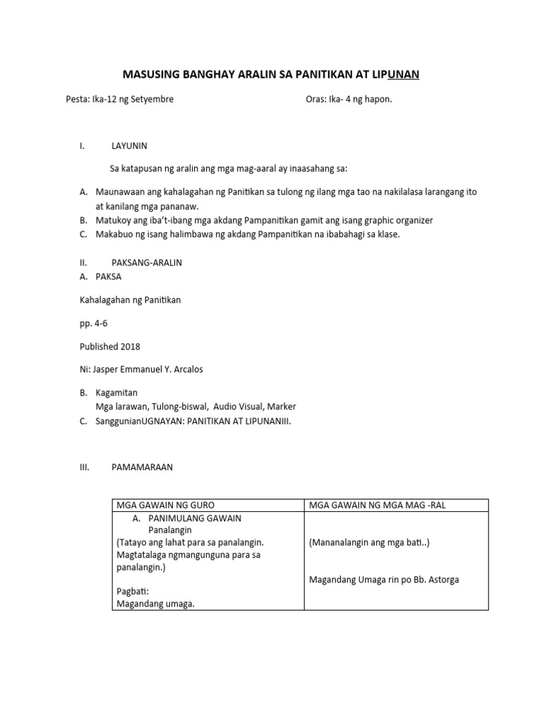 Masusing Banghay Aralin Sa Panitikan at Lipunan | PDF