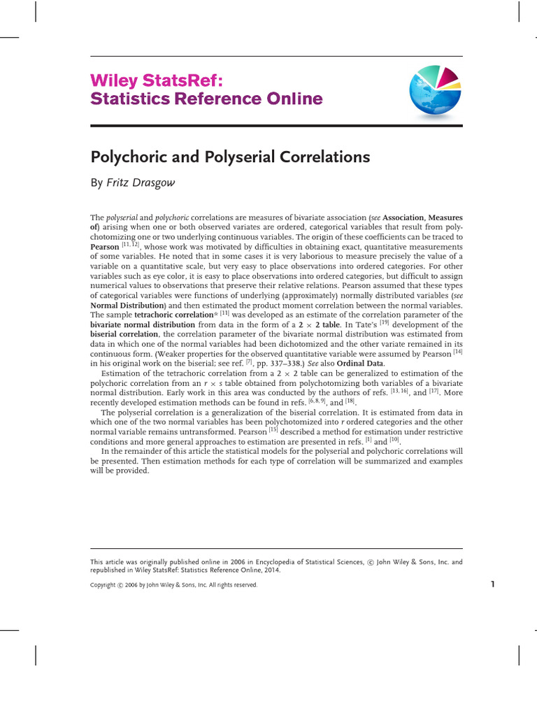 Polychoric and Polyserial Correlations | PDF | Statistics | Statistical Theory