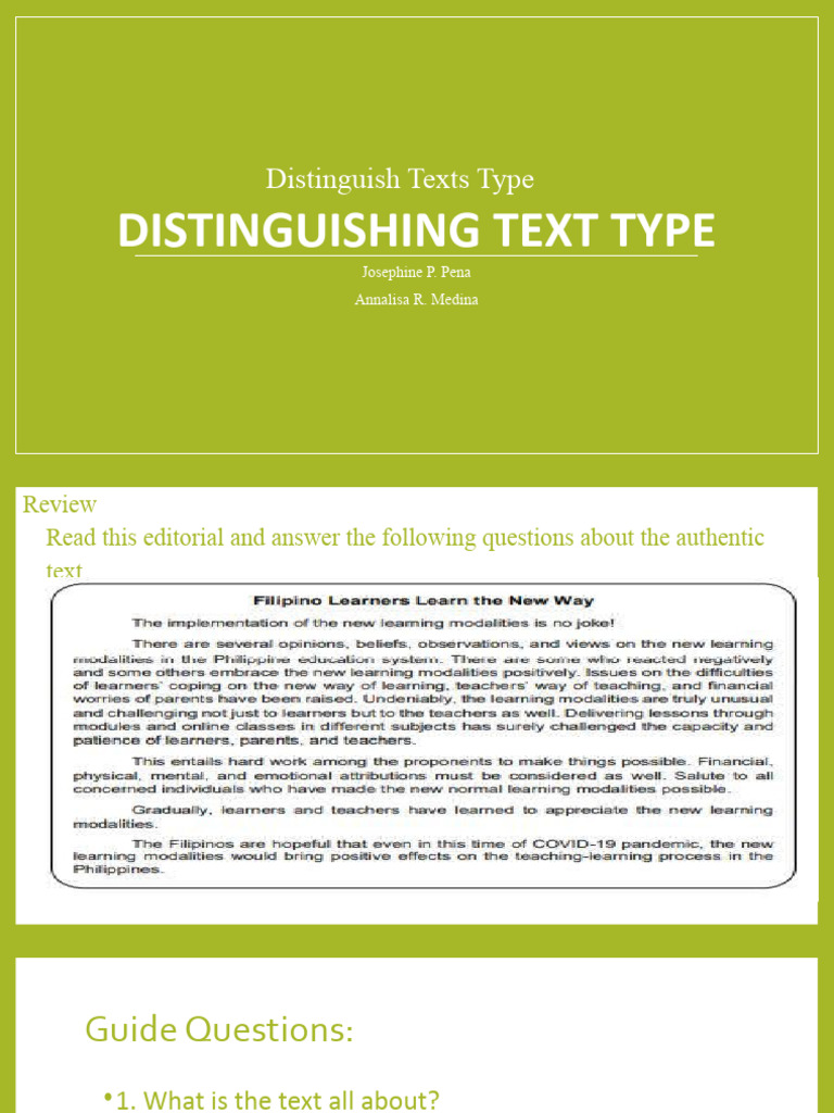 Distinguishing Text Type | PDF | Learning | Cognitive Science