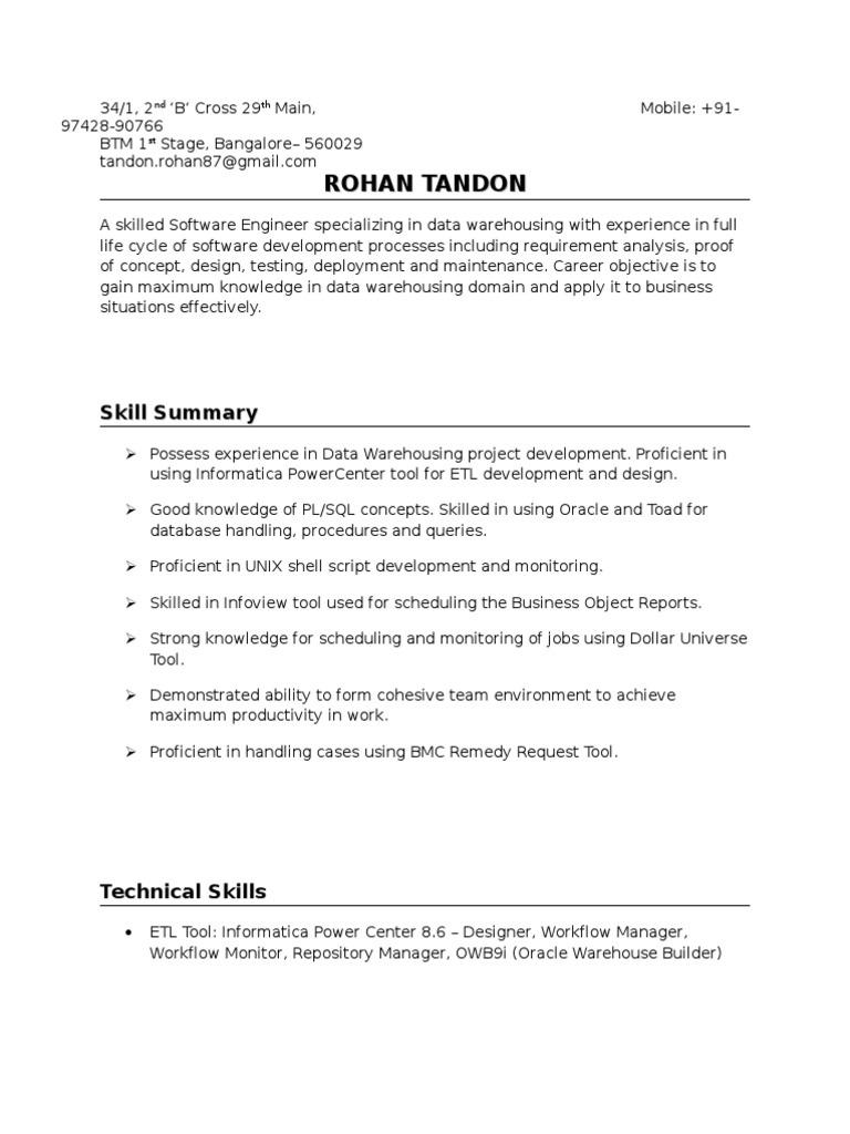 Rohan Resume | PDF | Software Development | Data Warehouse