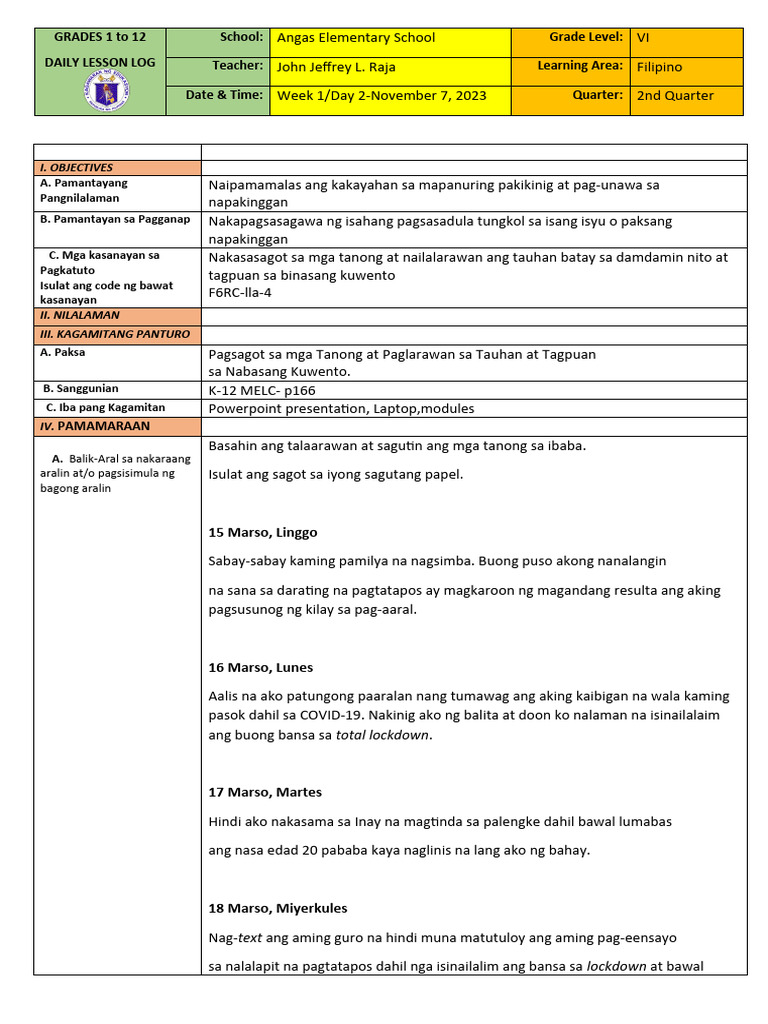 Filipino q2 Wk1 Day2 | PDF