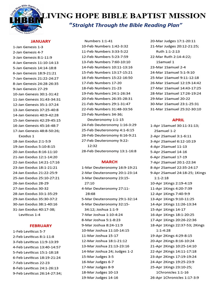 2025 Straight Through Bible Plan | PDF | Book Of Numbers | Book Of Genesis