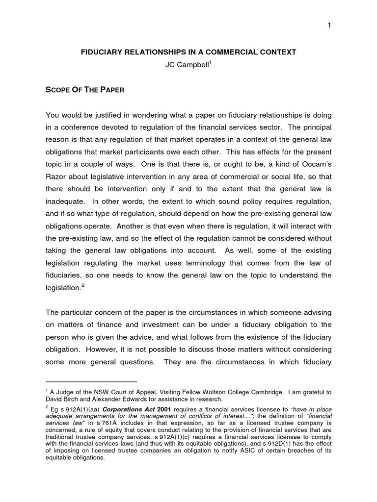 Fiduciary Relationship in A Commercial Context by Campbell | PDF ...
