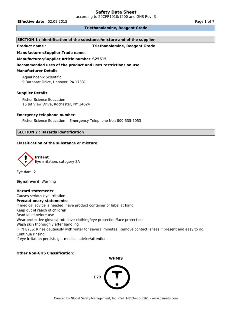 Triethanolamine Safety Data Sheet | PDF | Personal Protective Equipment ...