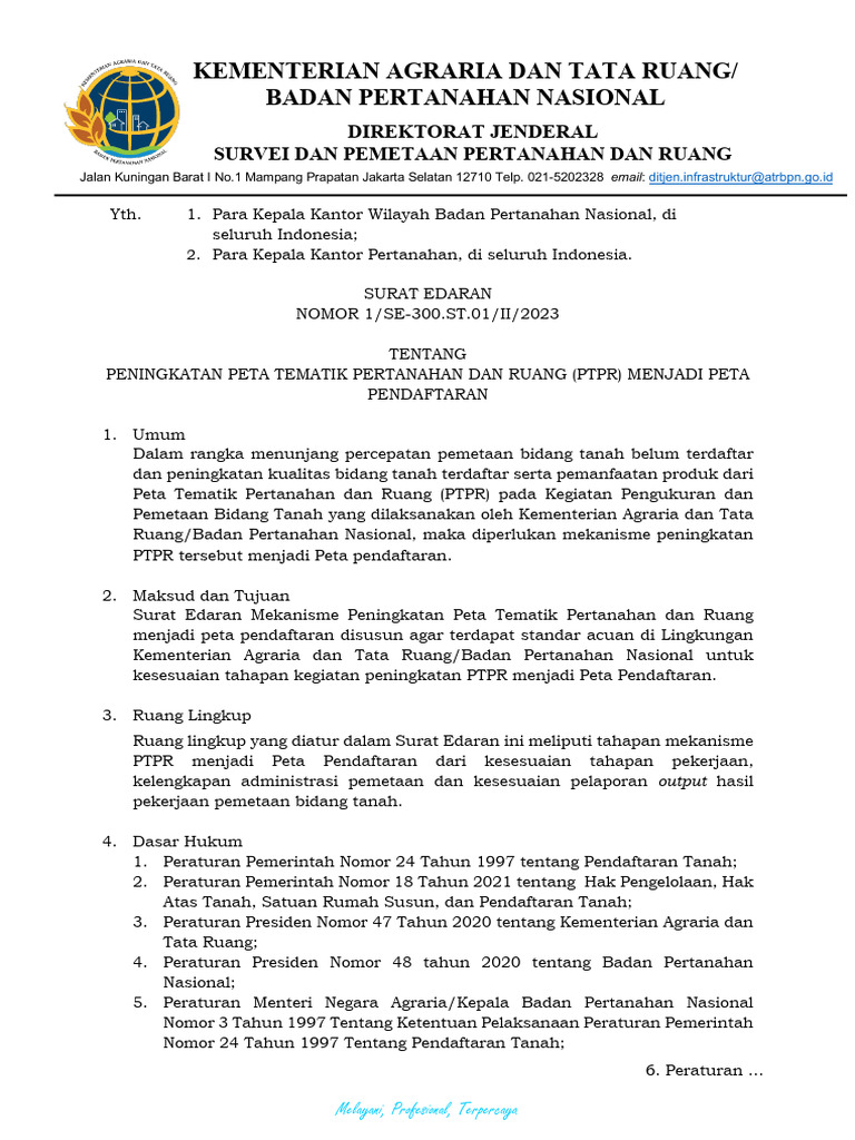 1 - SE-300 - ST01II2023 - SE PTPR Menjadi Peta Pendaftaran | PDF