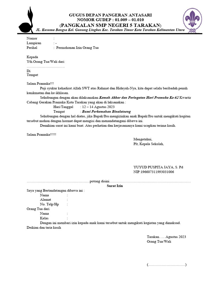 SURAT IZIN KEMAH | PDF