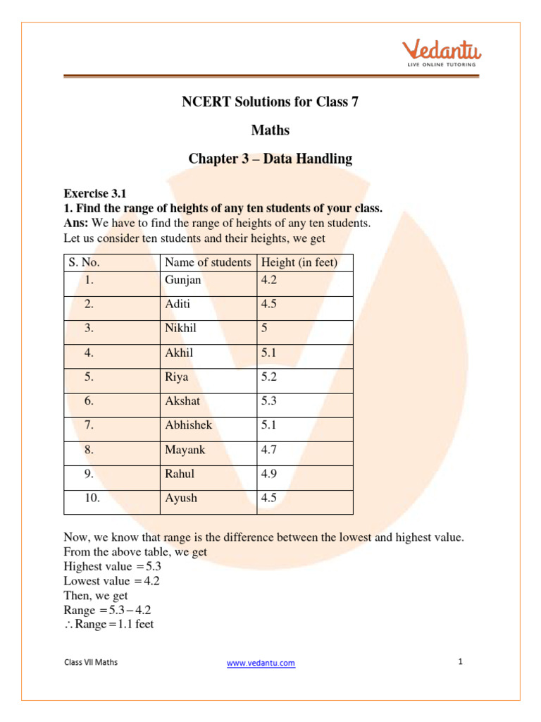 NCERT Solutions For Class 7 Maths Chapter 3 - Data Handling - . | PDF ...