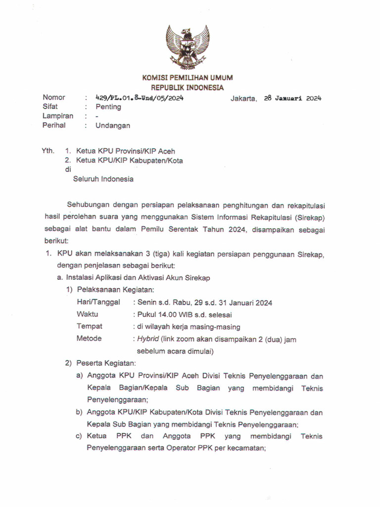 429 Und Ketua Kepada Ketua KPU Prov. Kab. Kota Perihal Persiapan Pelaksanaan Penghitungan Dan ...