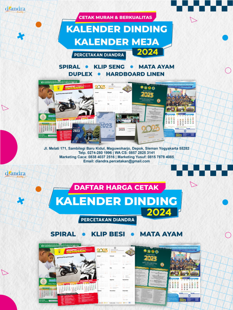 Price List Cetak Kalender 2024 Diandra Kreatif Full | PDF