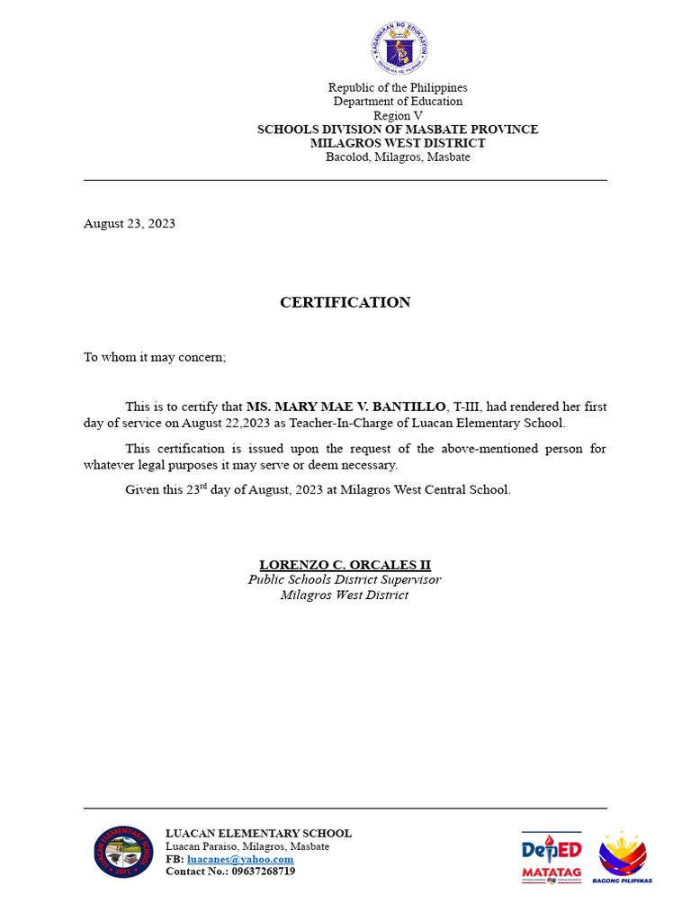 CERTIFICATION 1st Day | PDF