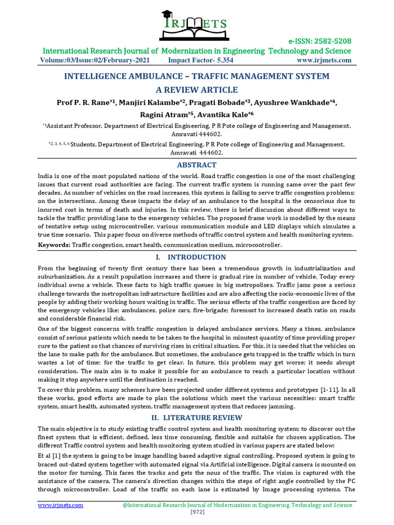 INTELLIGENCE AMBULANCE - TRAFFIC MANAGEMENT SYSTEM A Review Practise | PDF | Traffic | Radio ...
