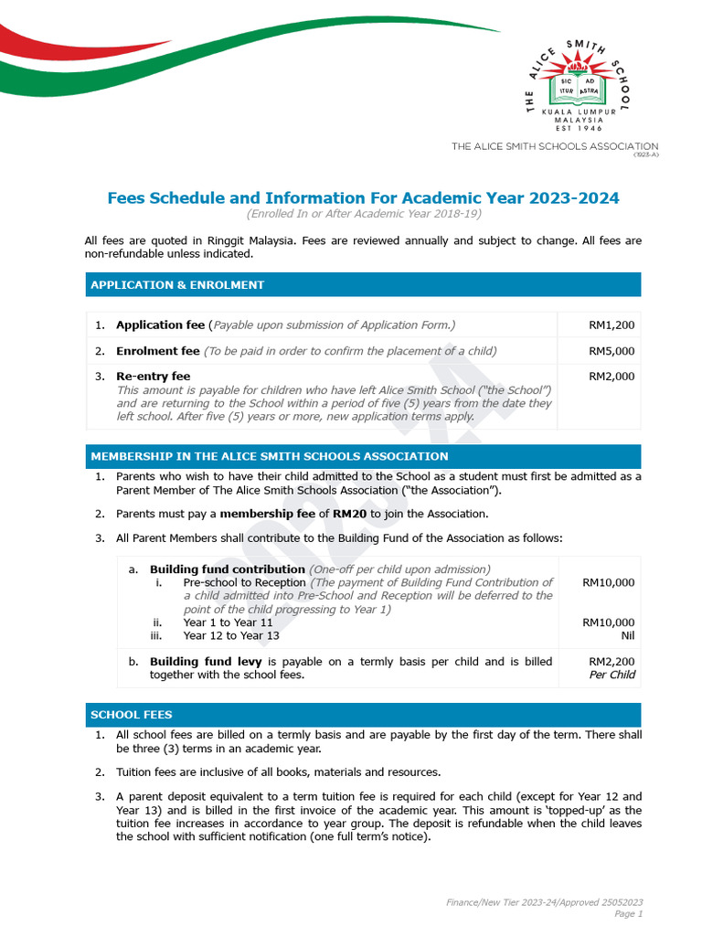 2023-24 KLASS Fees Schedule (New Tier) | PDF | Money | Business