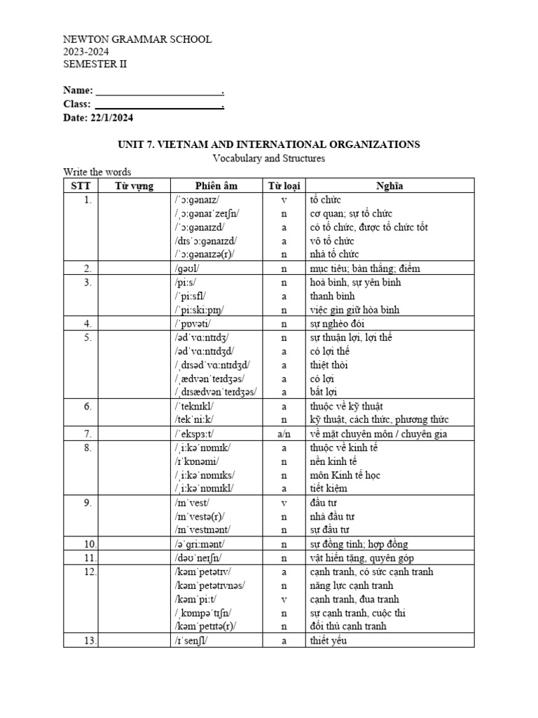 Vocabulary Table | PDF