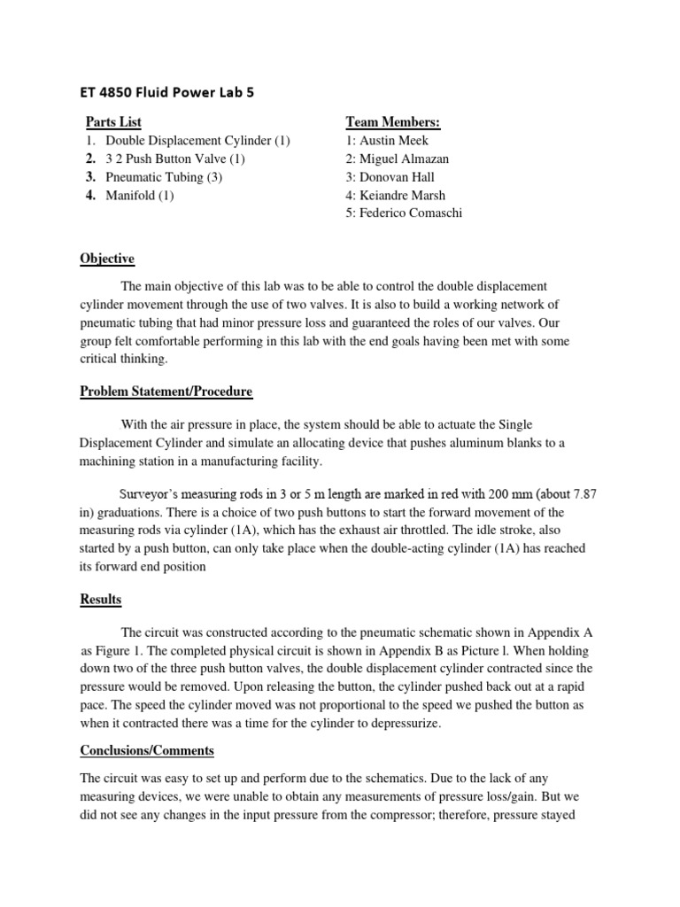 ET 4850 Fluid Power Lab 5 | PDF | Valve | Manufactured Goods