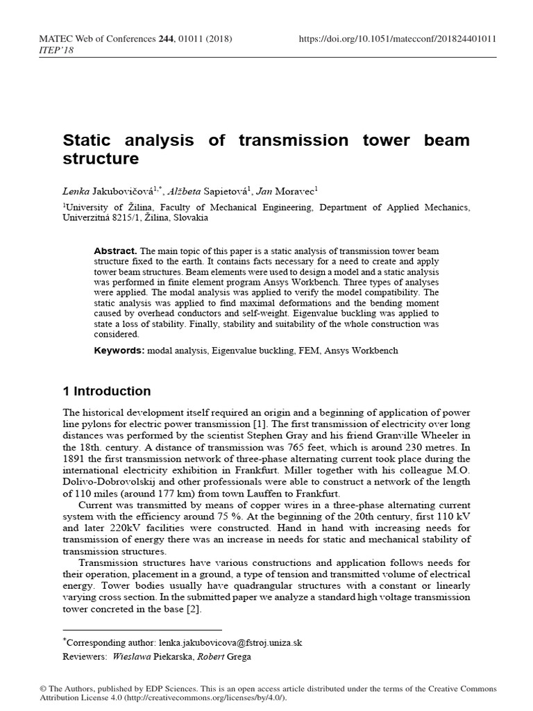 Static Analysis of Transmission Tower Be | PDF | Bending | Electric Power Transmission