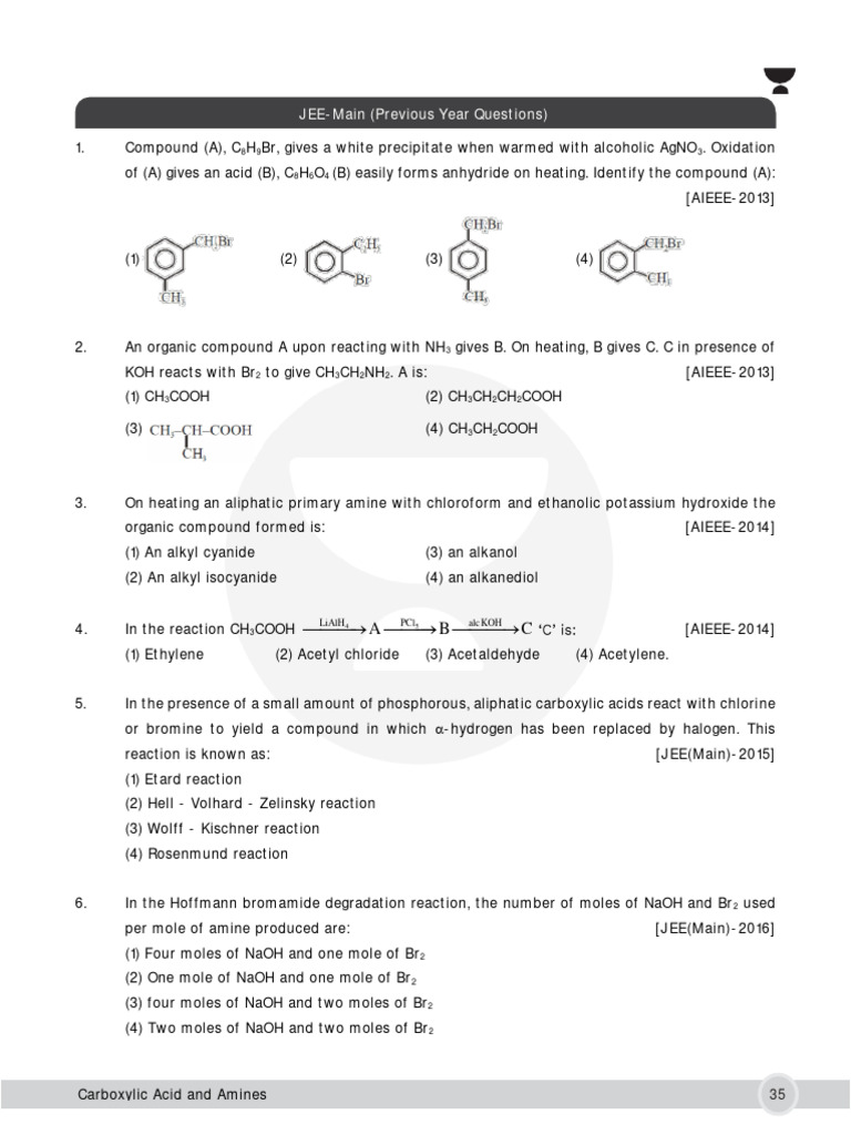 Class 12 Book 6 Organic Chemistry Carboxylic Acid and Animes | PDF Class 12 Book 6 Organic Chemistry Carboxylic Acid and Animes | PDF