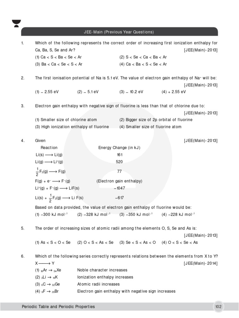 Chemistry - Periodic Table and Periodic Properties | PDF | Ionic ...