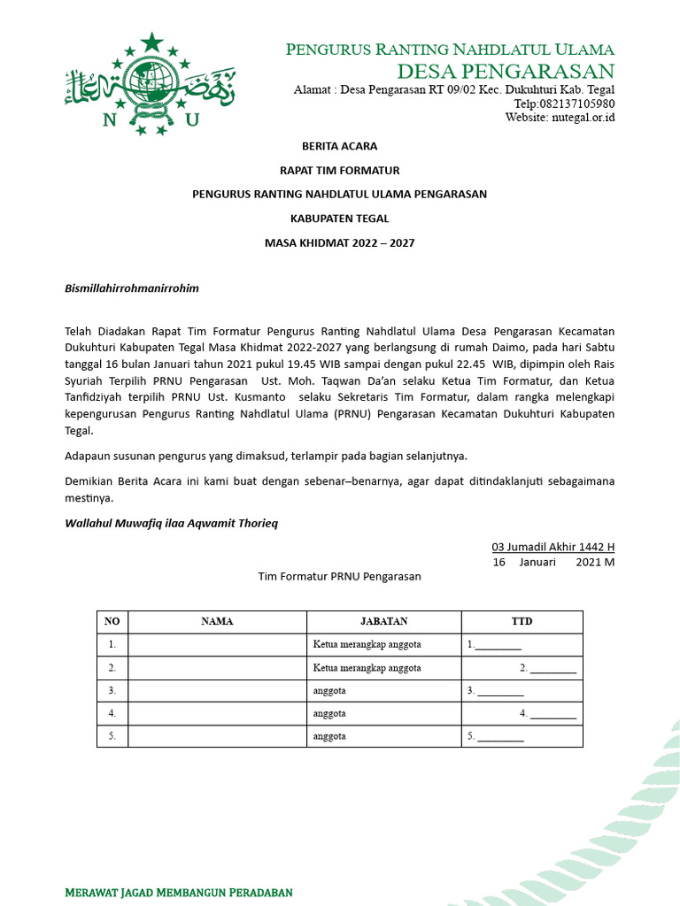 01-Berita Acara Rapat Formatur Prnu | PDF