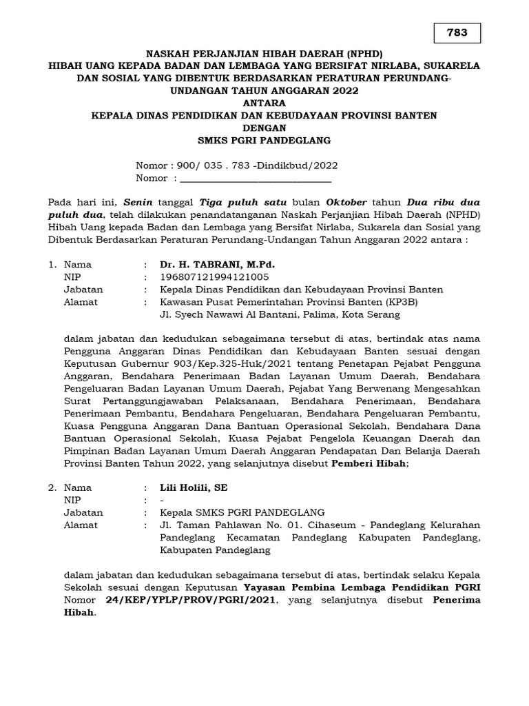 Mou NPHD Bosda Swasta 2022 | PDF | Pengelolaan Keuangan & Uang