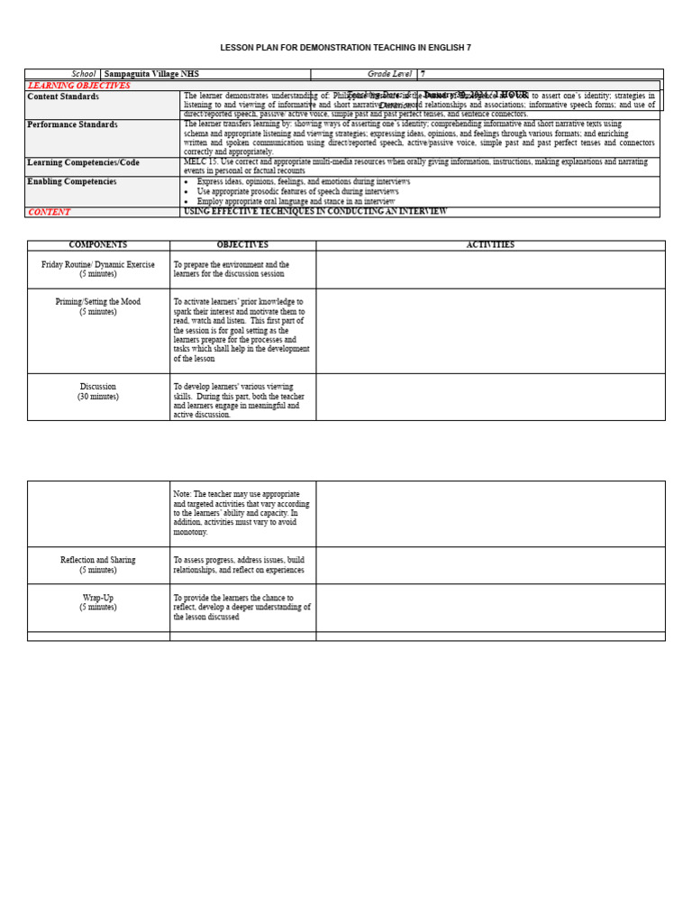Catch Up Friday Lesson Plan | Download Free PDF | Learning | Lesson Plan