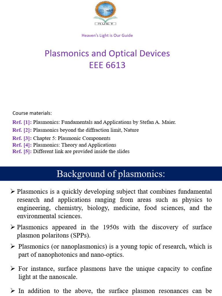 Lec 01-03 - Plasmonics | PDF | Surface Plasmon Resonance | Plasmon