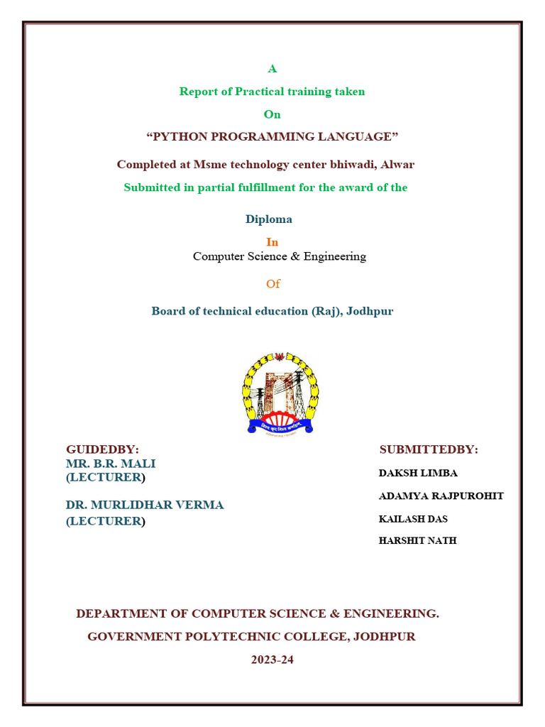 Python Programming Training Report | PDF | Data Type | Python (Programming Language)